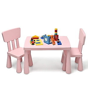 Costzon Kids Table and Chair Set For Toddler, 3 Piece Plastic Children Activity Table for Reading, Drawing, Snack Time, Arts Crafts, Preschool, Kindergarten & Playroom, Easy Clean (Pink)
