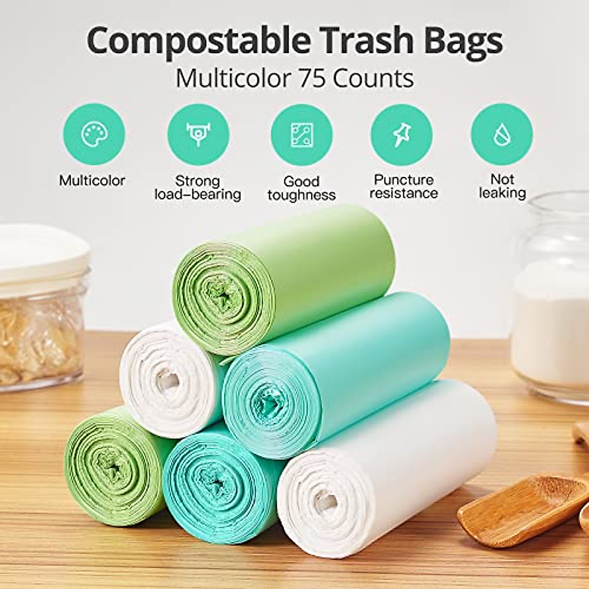 Small Compostable Trash Bags,1.2 Gallon Trash Can Liners,Strong Unscented Compost Bags Small,Small Bathroom Trash Bags for Home Office Car Pet Fit 4.5-5 Liter Trash Can,1-2 Gallon