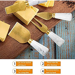 4PCs Gold Cheese Knife Set, Marble Cheese Butter Spreader Cutter with Ergonomic Ceramic Handle for Bread, Stainless Steel Cheese Shaver and Fork for Kids, Birthday, Wedding, Anniversary(Gold)