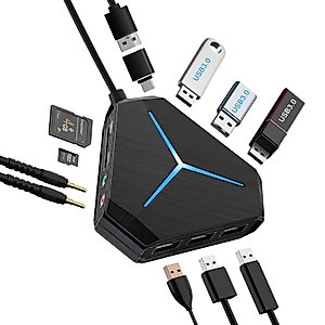 Daakro 10-Port USB Hub 3.0/2.0, USB C Hub with 3.2ft/1m Long Cord, SD/TF Card Reader, USB Splitter for Laptop, Keyboard, Mouse, Mac, PC, Ipad Pro, Surface Pro and USB C Devices