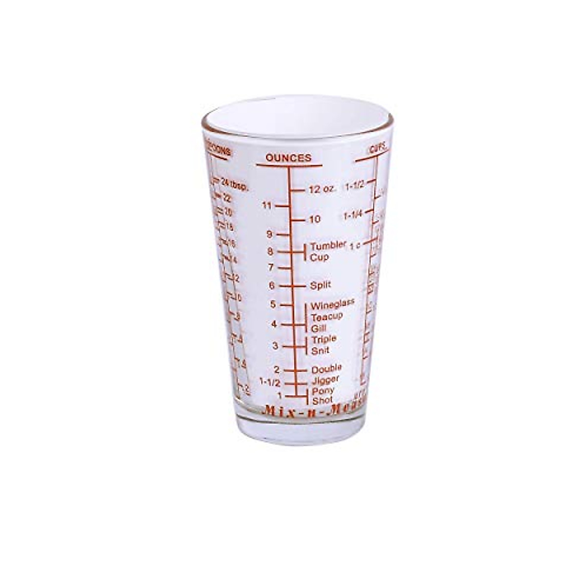 Kolder Mix N Measure Glass, Multi-Purpose Liquid and Dry Measuring Cup, 6 Units of Measurement, Heavy Glass, Red