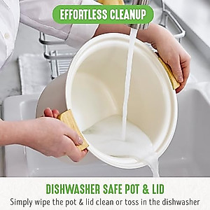 GreenLife 6 Quart Ceramic Slow Cooker, PFAS-Free, Programmable, Removable Healthy Nonstick Pot for Family Meals, Sear on Stovetop, Keep Warm, Digital Timer, Dishwasher Safe Glass Lid & Crock, Cream