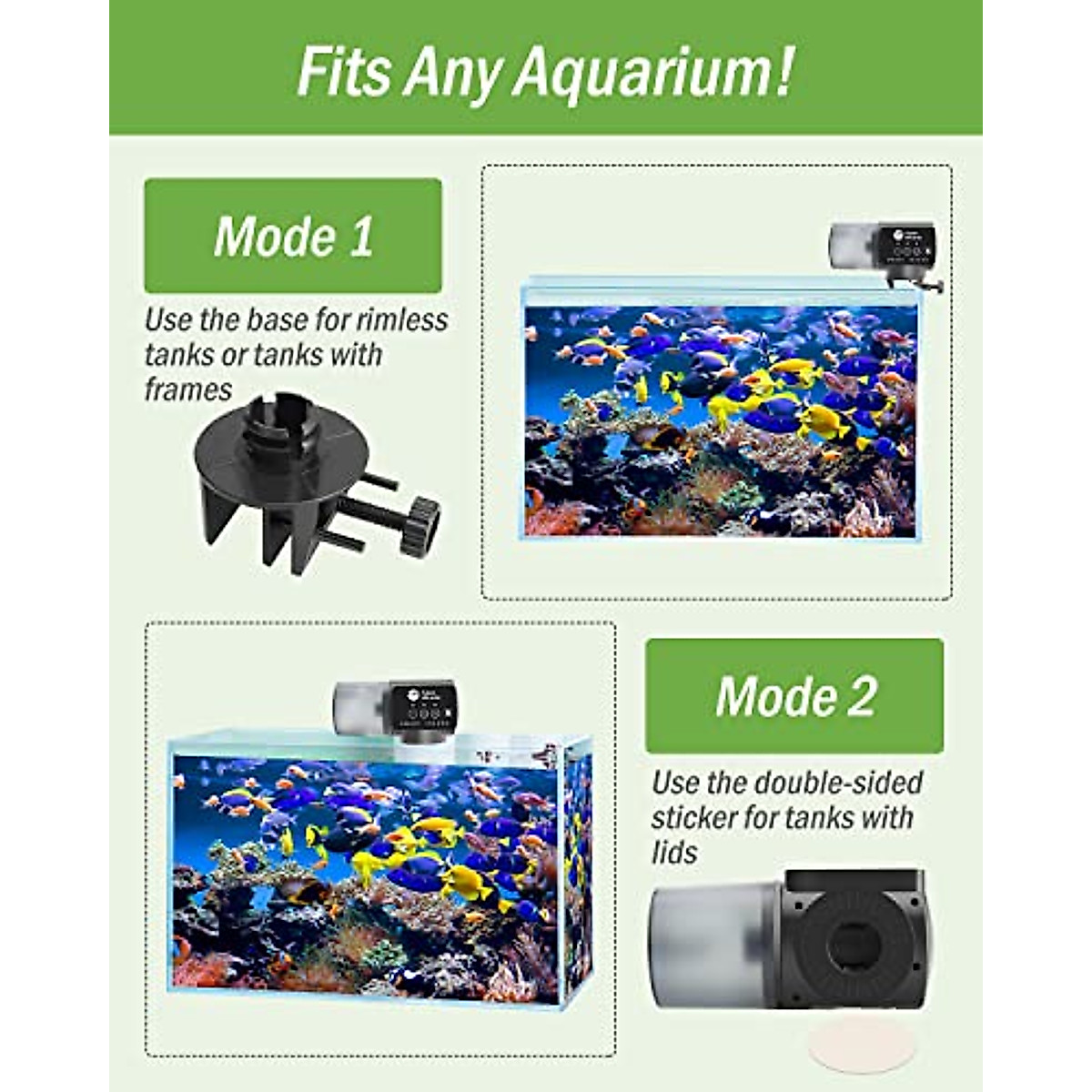 AquaMiracle Automatic Fish Feeder for Aquarium, Fish Feeder Automatic Dispenser with Timer Fish Food Timer Fish Food Vacation Feeder Auto Fish Feeder, for Granules Pallets Strips, Volume Adjustable