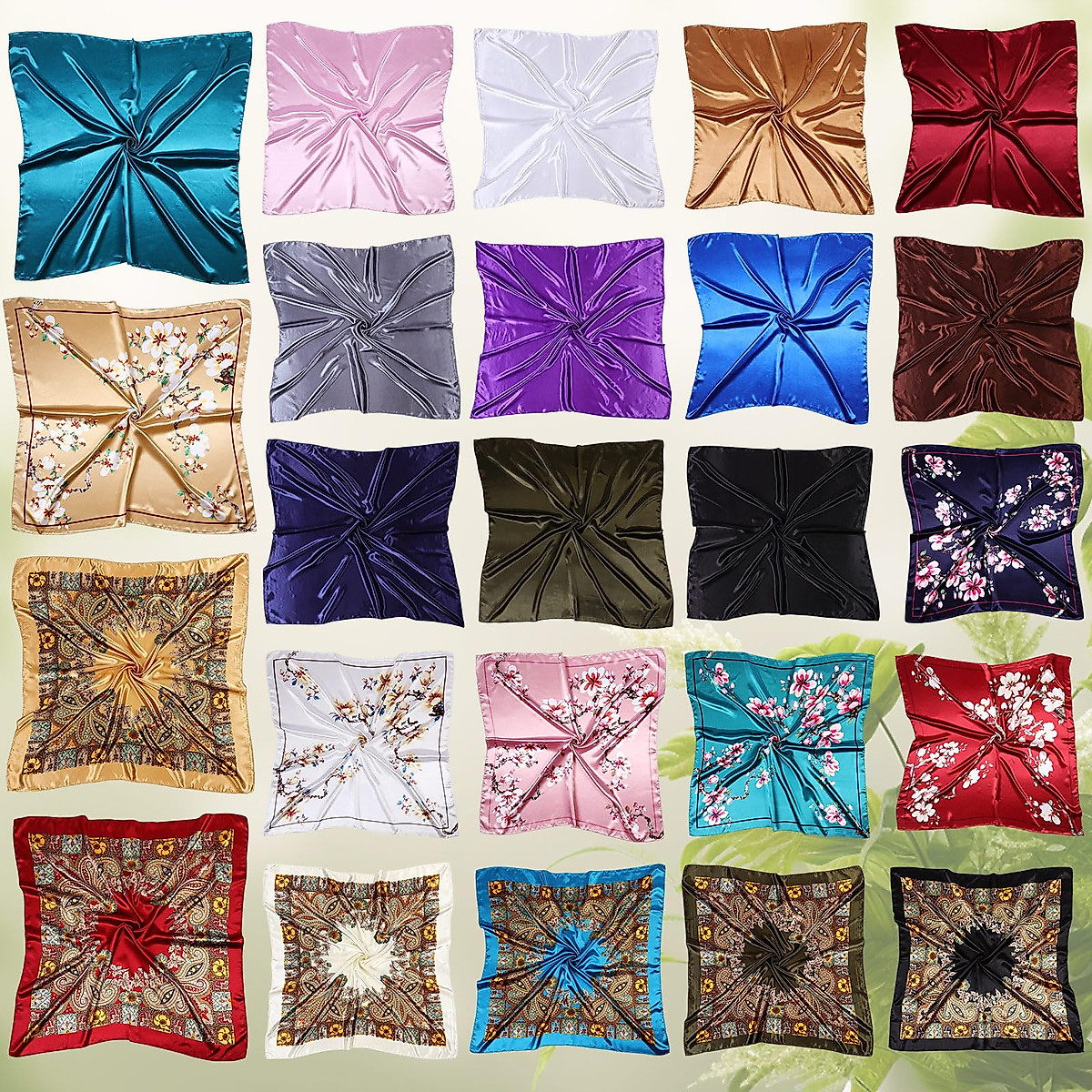 Hicarer 24 Pcs 35 Inch Silk Head Scarf Large Square Neck Scarf Sleeping Hair Wrapping Satin Scarf for Women