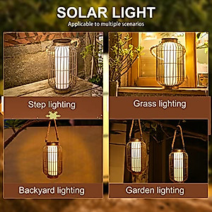 baterysu Large Outdoor Solar Lanterns Hanging Light Waterproof LED Garden Lights Solar Powered Retro Metal Auto On Off Table Lamp for Garden Patio Porch Pathway Walkway Tabletop Decorative(Bronze)