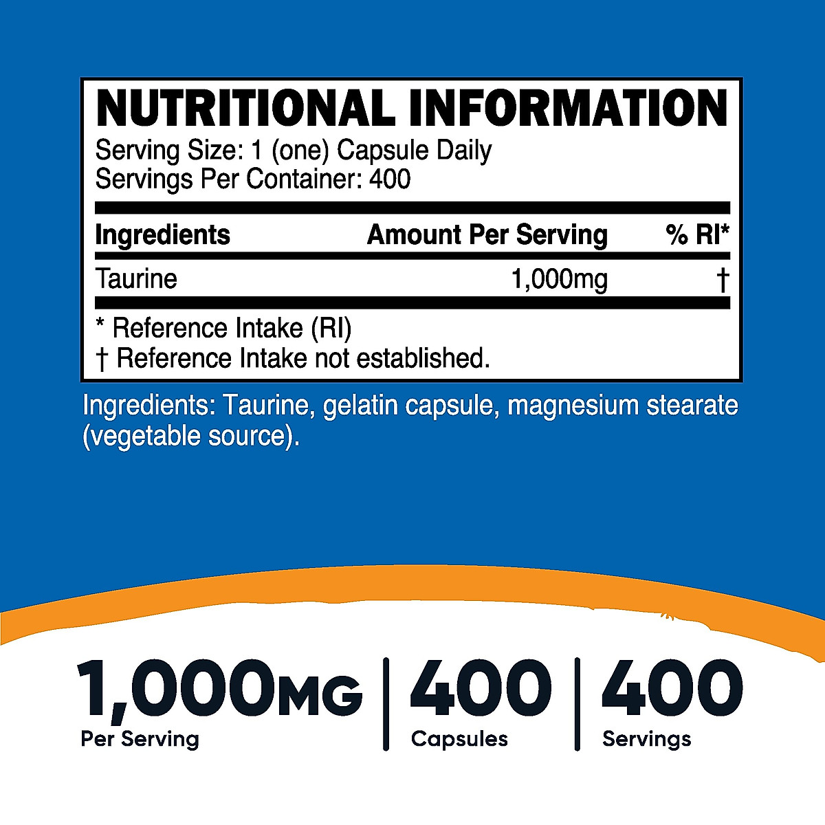 Nutricost Taurine 1000mg, 400 Capsules