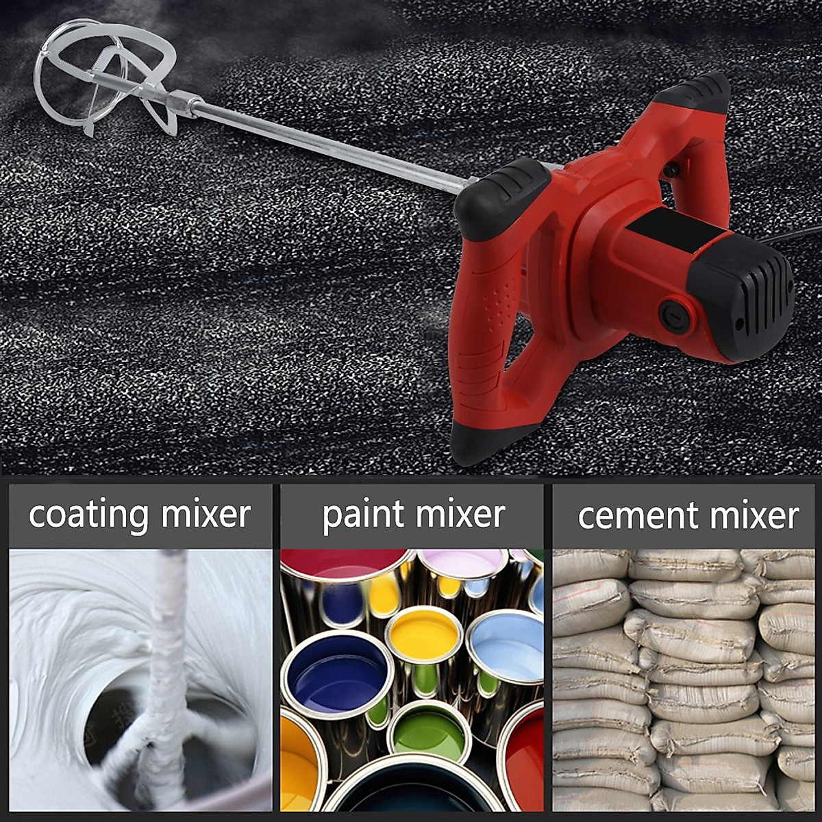 Electric Mortar Mixer, 1500W Handheld Cement Paint Grout Mixer Machine 6 Speed Adjustable Concrete Stirring Tool, AC 110V