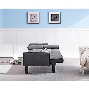 YUNLife&Home Upholstery Loveseat Futon Sofa Daybed,Small Love Seat Recliner Couch for Living Room Office Apartment Compact Space Furniture Set,Solid and Easy to Assemble, Dark Gray 72" w