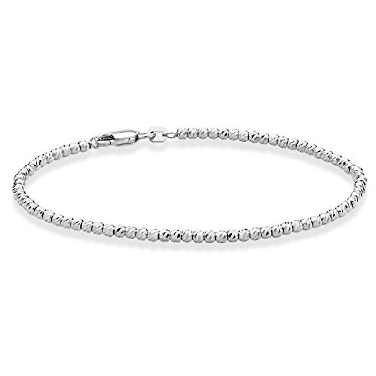 Miabella 925 Sterling Silver or 18Kt Yellow Gold Over Silver Diamond-Cut 2.5mm Bead Ball Chain Bracelet for Women, Made in Italy (sterling-silver, Length 6.5 Inches (X-Small))