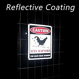 GLOBLELAND 2Pack Caution Tiny Raptors Sign Aluminum Chicken Coop Signs for Farm Kitchen Rooster Hen House Decor Beware of Chicken Signs for Chicken Lady Lovers, 7x10inches Waterproof