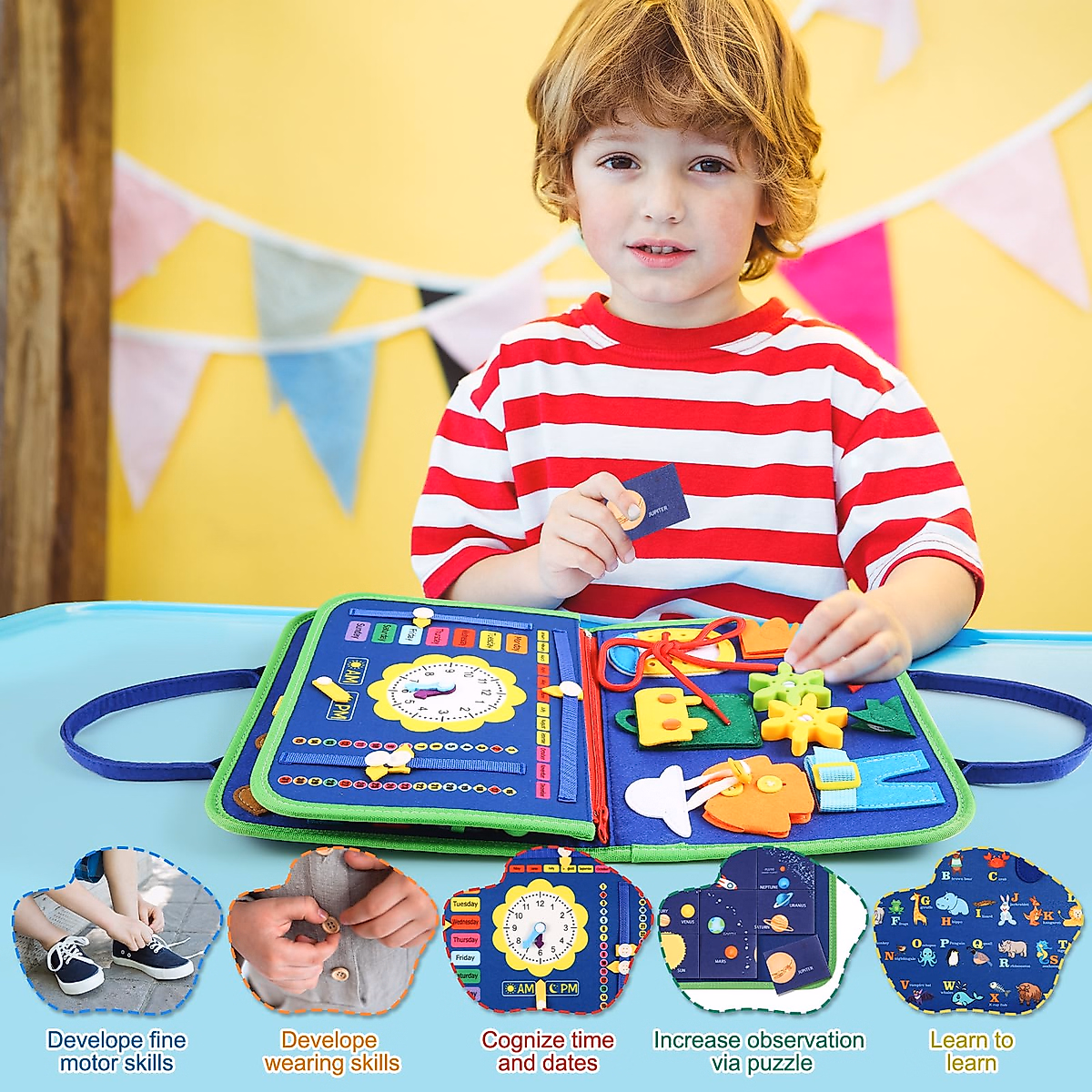 khlerox Busy Board Montessori Toy for Toddlers, Educational Learning Activity Sensory Board, Developing Sensory Toy for Fine Motor Skills, Travel Toy for Plane Car, Gift for Boys Girls