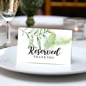 Reserved Table Tent Card, Reserved Table Signs, Table Reserved Signs, Greenery Tented Table Place Cards for Weddings, Parties, Restaurants and Celebrations, 10 Pack, 4"x6"