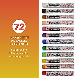 SAKURA Cray-Pas Junior Artist Oil Pastel Set - Soft Oil Pastels for Kids & Artists - 12 Colors - 6 Sets of 12