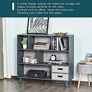 HOMCOM 3-Tier Child Bookcase Open Shelves Cabinet Floor Standing Cube Storage Organizer with Drawers - Grey
