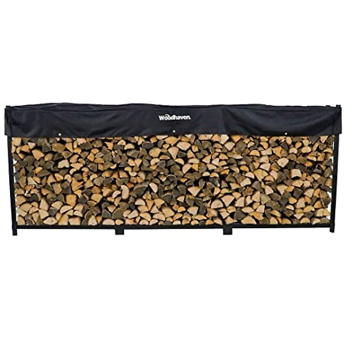 Woodhaven 12 Foot 3/4 Cord Black Outdoor Wood Rack With Optional Seasoning Cover - Heavy Duty Metal Log Rack For Storing Wood - Black Powder Coat Finish (Cover)