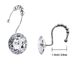 Decorative Shower Curtain Hooks Rings for Bathroom Bathtubs Home Door Window Decor Bling Acrylic Rhinestone Crystal Diamond, Anti Rust (with Glide Ball)