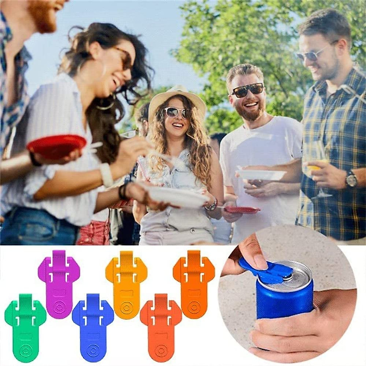 lfjfaecx Manual Easy Can Opener, 2/6/12 Pcs Soda Beer Can Opener Beverage Can Protector, Premium Plastic Shields Tab Openers for Pop, Cover Beer or Soda Cans at Picnic, BBQ (12pcs)