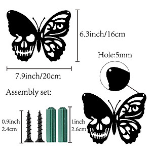 CREATCABIN Skull Metal Wall Art Butterfly Decor Wall Hanging Plaques Ornaments Iron Wall Art Sculpture Sign for Indoor Outdoor Home Livingroom Kitchen Garden Office Decoration Gift Black 6.3 x 7.9inch