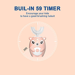 Kids Electric Toothbrushs U Shaped sonic Automatic Toothbrush with 4 Brush Heads, Six Cleaning Modes,Cartoon deer Modeling , full mouth toothbrush for baby