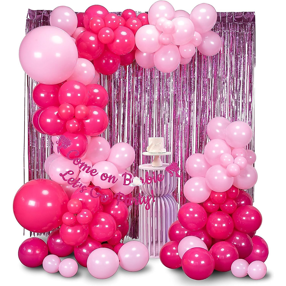 Come on, Let's Go Party Banner with Fringe Curtains, Pink Bachelorette Party Decorations, Pink Themed Bachelorette Backdrop Disco Party Decorations Pink Glitter (Metallic Pink)