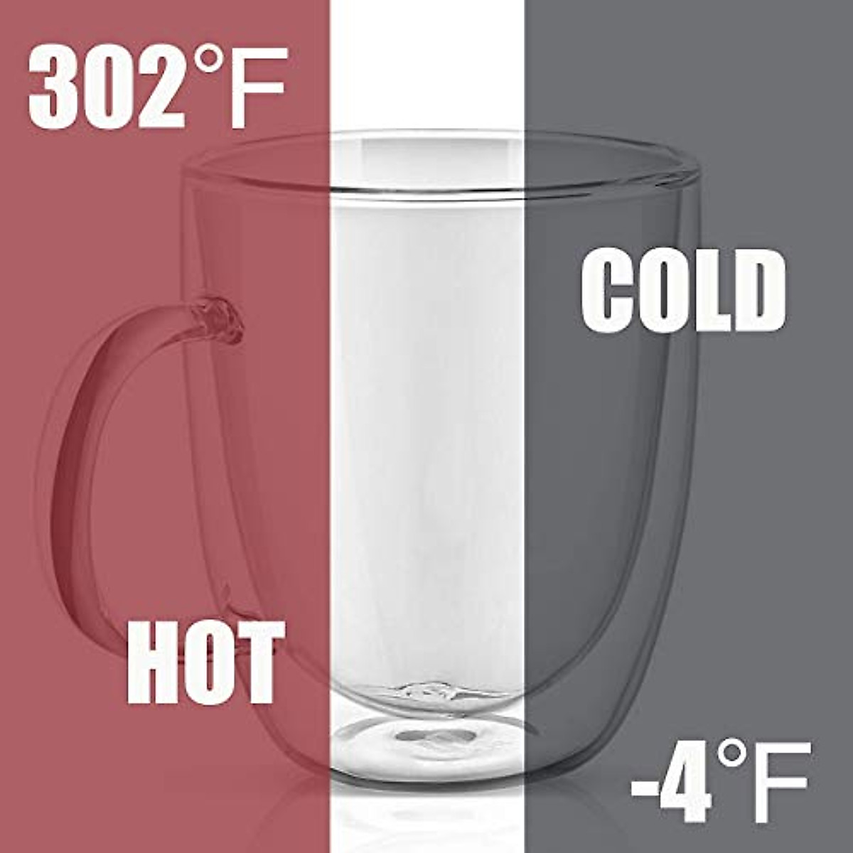 PunPun Large Glass Coffee Mug Set of 2, Clear Mugs Double Walled Coffee Mugs, Iced Coffee Cup, Glass Mugs for Hot Beverages,Premium Glasses Set, Each 500ml (17OZ./Set of 2)