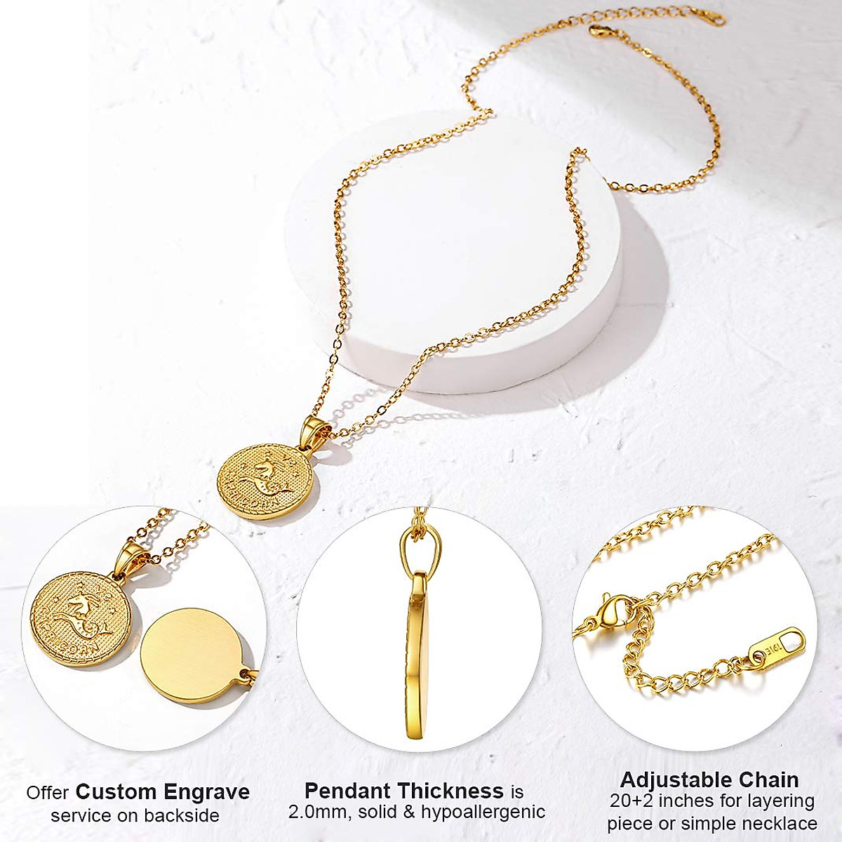 GOLDCHIC JEWELRY Women's Taurus Necklaces, 12 Constellation Gold Tau Pendant Necklace Star Sign Jewellery Gifts