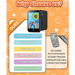 Kids Smart Pretend Phone for Girls Boys Age 3-8 with Dual Camera 28 Games 2.8'' HD Touch Screen Music Player Video Audible Story Pedometer Alarm Clock Calculator Torch Toddler Learning Toys