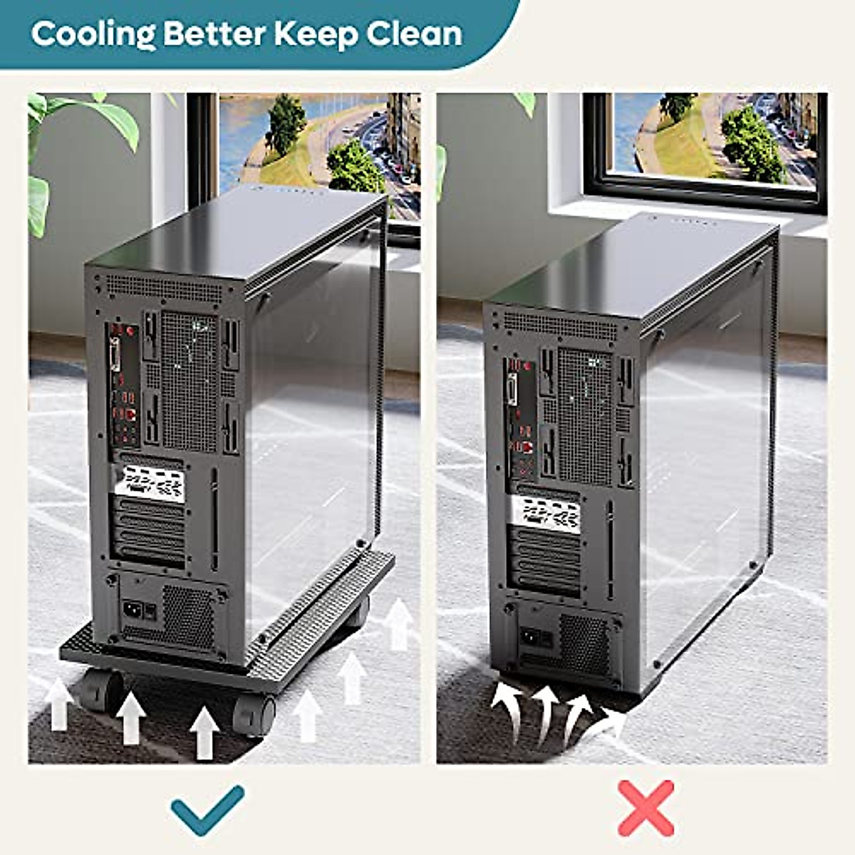 Bestier CPU Stand Computer Tower Stand Cart Floor PC Stand CPU Holder with 4 Caster Wheels Under Desk (Black Carbon Fiber)