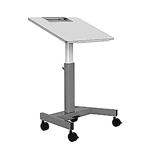 Offex Mobile Gray Pneumatic Adjustable Height and 3-Position Flip-Top Student Nesting Desk with Built-in Pencil Tray, Bottle Holder, Bag Hook - Great for School, Classroom and More