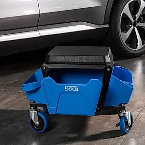 SGCB Automotive Mobile Rolling Mechanics Stool - Heavy Duty Roller Creeper Seat Soft Rubber Cushion Brake Wheels Storage Drawers Tray Roller Seat for Home DIY Garage Car Detail, 330lb Load Bear
