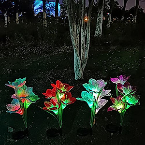 Solar Garden Flower Stake Light for Patio Lawn Pathway Outdoor, Lily Stake Lights, Spring Summer Outside Fairies Garden Accessories Decoration, Waterproof (Red)