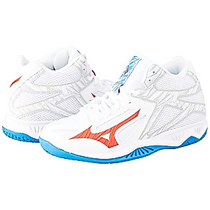 Mizuno Men's Running Volleyball Shoe, Wht Fieryred Frenchblue, 16