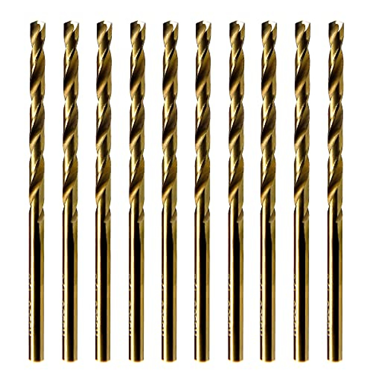 MAXTOOL 1/16" 10pcs Identical Jobber Length Drills HSS M42 Twist Drill Bits 8% Cobalt Fully Ground Golden Straight Shank Drills; JBF42G10R04P10