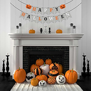 Pre-Strung Happy Halloween Banner - NO DIY - Black Glitter Halloween Banner - Pre-Strung Garland on 8 ft Strand - Pumpkin Jack O'Lantern Halloween Party Decorations & Decor. Did we mention no DIY?