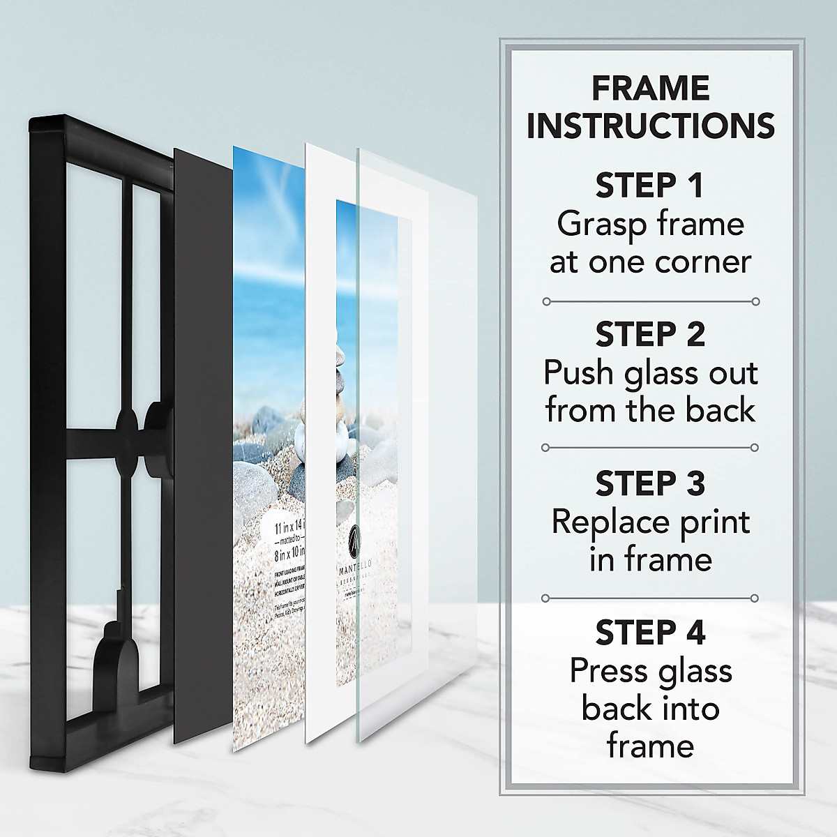 MANTELLO ESSENTIALS Black Picture Frame 11x14-8x10 Matted Space or 11x14 No Mat Space- Pack of 3 Picture Frames 11x14