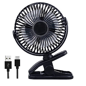 WANGDAJIEDIAN Portable Clip on Fan, 4 Speeds 360° Rotation Personal Clip Fan, 20 Hours Work Time, Quiet USB Stroller Fan Small Desk Fan for Office, Bed, Treadmill, Car, Outdoor Camping, Golf(Black)