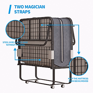 Mjkone Folding Bed with 4 Inch Memory Foam Mattress, Single Rollaway Bed for Guests, Space Saving Portable Bed with Lockable Wheels, Easy Assembly & Moving, 75 x 31 (Standard)