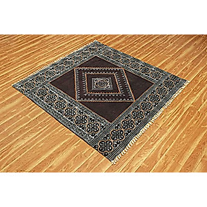 Casavani Hand Block Printed Cotton Carpet Geometric Brown Area Dhurrie Best Uses For Home/Office 5x8 Feet Rugs for Bedroom,Living Room,Kids Room,Hallway Enterway,Kitchen 8x11 Feet