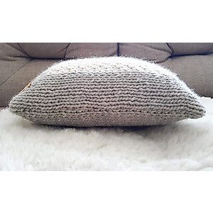 Merino Wool Cushion, Hand Knit Pillow Knitted Pillow Knitted White Ggrey Roving Yarn Square Handmade 16.5 x16.5 inches