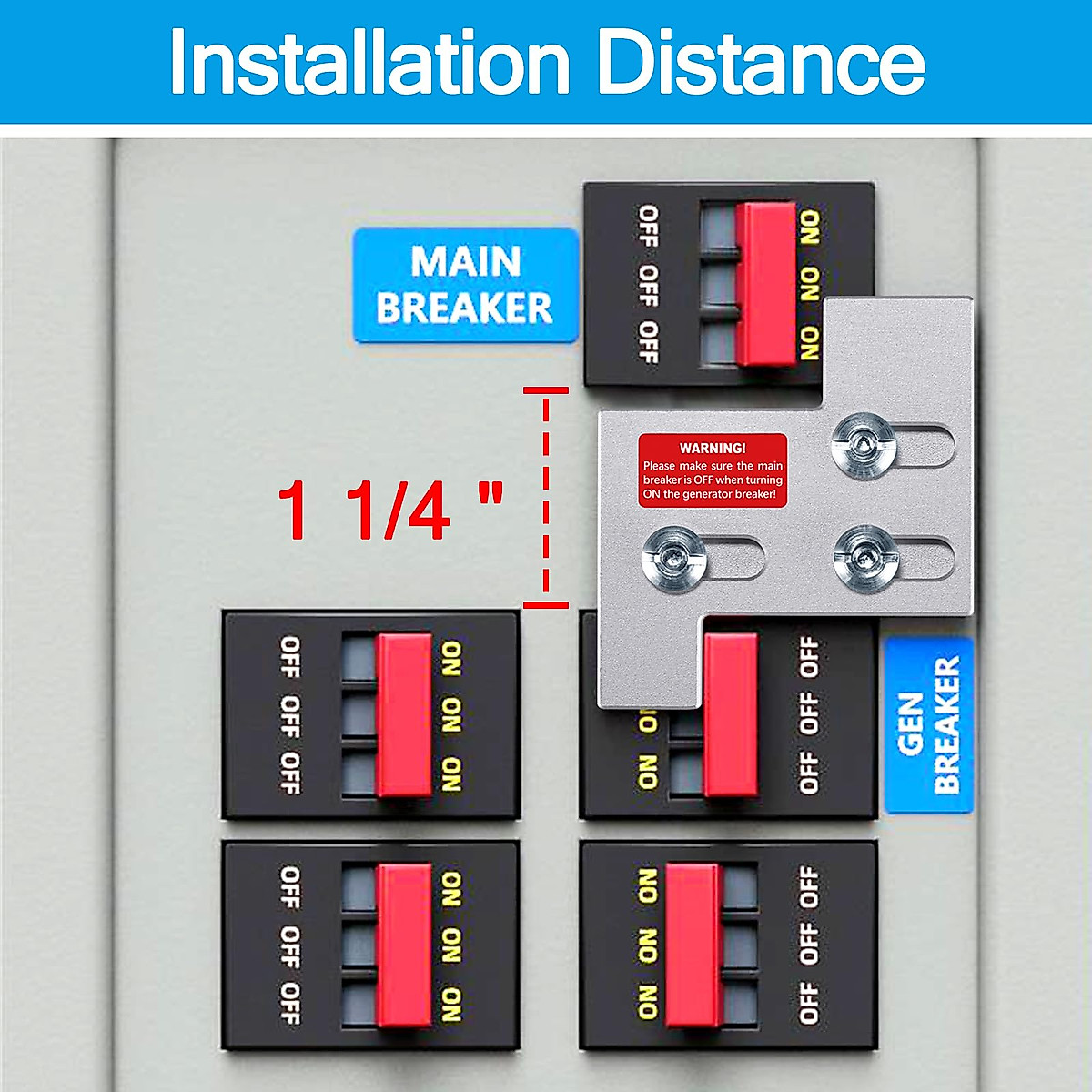 ACANORA Generator Interlock Kit for General Electric GE 150 or 200 Amp Panel, 1 1/4 Inches Spacing, Silver