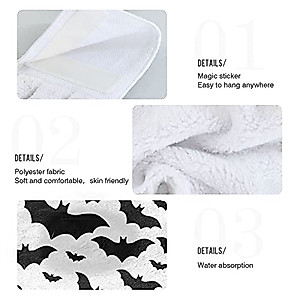 AUUXVA Cute Bats Pattern Hanging Kitchen Hand Towels 2 Pack, Halloween Print Soft Coral Velvet Towel for Bathroom Decor Washcloth Absorbent Dish Tie Towels