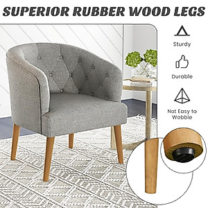 KOTEK Accent Chair Set of 2, Upholstered Comfy Club Chair with Solid Rubber Wood Legs, Mid Century Modern Chair W/Adjustable Foot Pads, Tufted Armchair for Living Room, Bedroom, Office