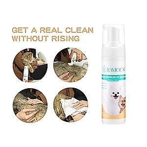 FAMOUS Waterless Cat Shampoo, Dry Shampoo for Cats, Rinse Free and Relieves Hairballs, for Smelly Pets, Natural Ingredients Pet Shampoo Without Alcohol, No Water or Rinses Needed