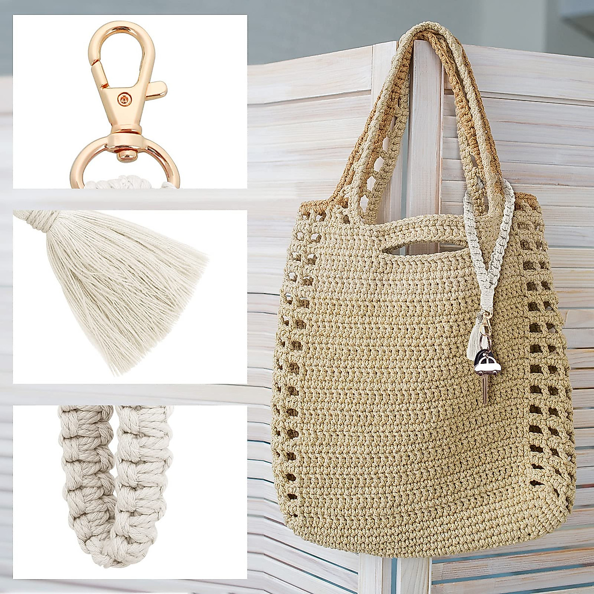 Lusofie Boho Wrist Keychain Tassel Wristlet Keychain Keyring Holder Key Wrist Lanyard for Women(White)