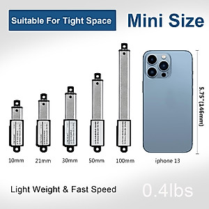 DC HOUSE Mini Electric Linear Actuator Stroke 2"–Force 4.5 lbs–12V | High-Speed 1.97"/sec–Weight 0.15KG Ideal for Intelligent Range Hood, Fan Blades, Cabinets, Window Opener, Robotics, Home Automation
