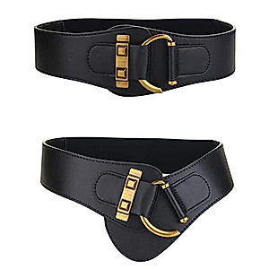 Toptim Womens Elastic Waist Belt Vintage Leather Wide Waistband (Waist 25-35", Black)