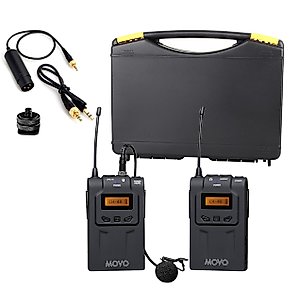 Movo WMIC70 Wireless Lavalier Microphone System - 48 Channel UHF Lapel Mic System with Cordless Mic, 3.5mm XLR Output, and Carrying Case (328-foot Range) - Lavalier Wireless Microphone System