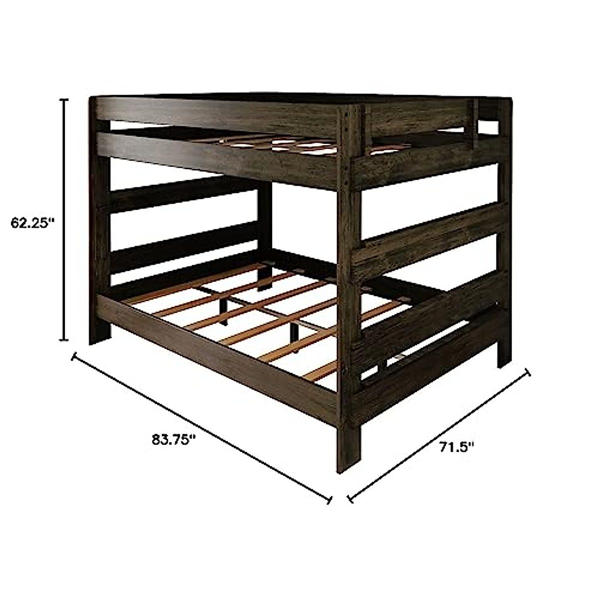 Max & Lily Bunk Bed, Queen-Over-Queen Bed Frame for Kids, Solid Wood Bunk Bed for Kids, No Box Spring Needed, Barnwood Brown