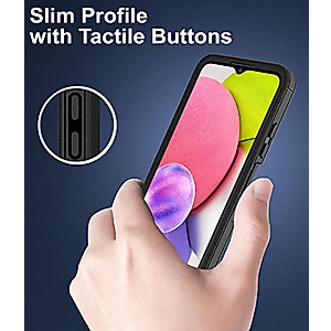 Dahkoiz for Samsung Galaxy A03S Case, with Tempered Glass Screen Protector, Dust Proof Port Cover, Full Body Protection Rubber Cover Phone Case for Samsung Galaxy A03S/A02S, Black/Black