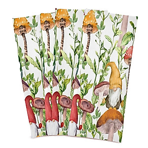 Kigai Mushroom Gnomes Kitchen Towels Set of 4, Ultra Soft Absorbent Dish Towels Bathroom Hand Towels Reusable Cleaning Cloths Tea Towels 28 x 18 Inch
